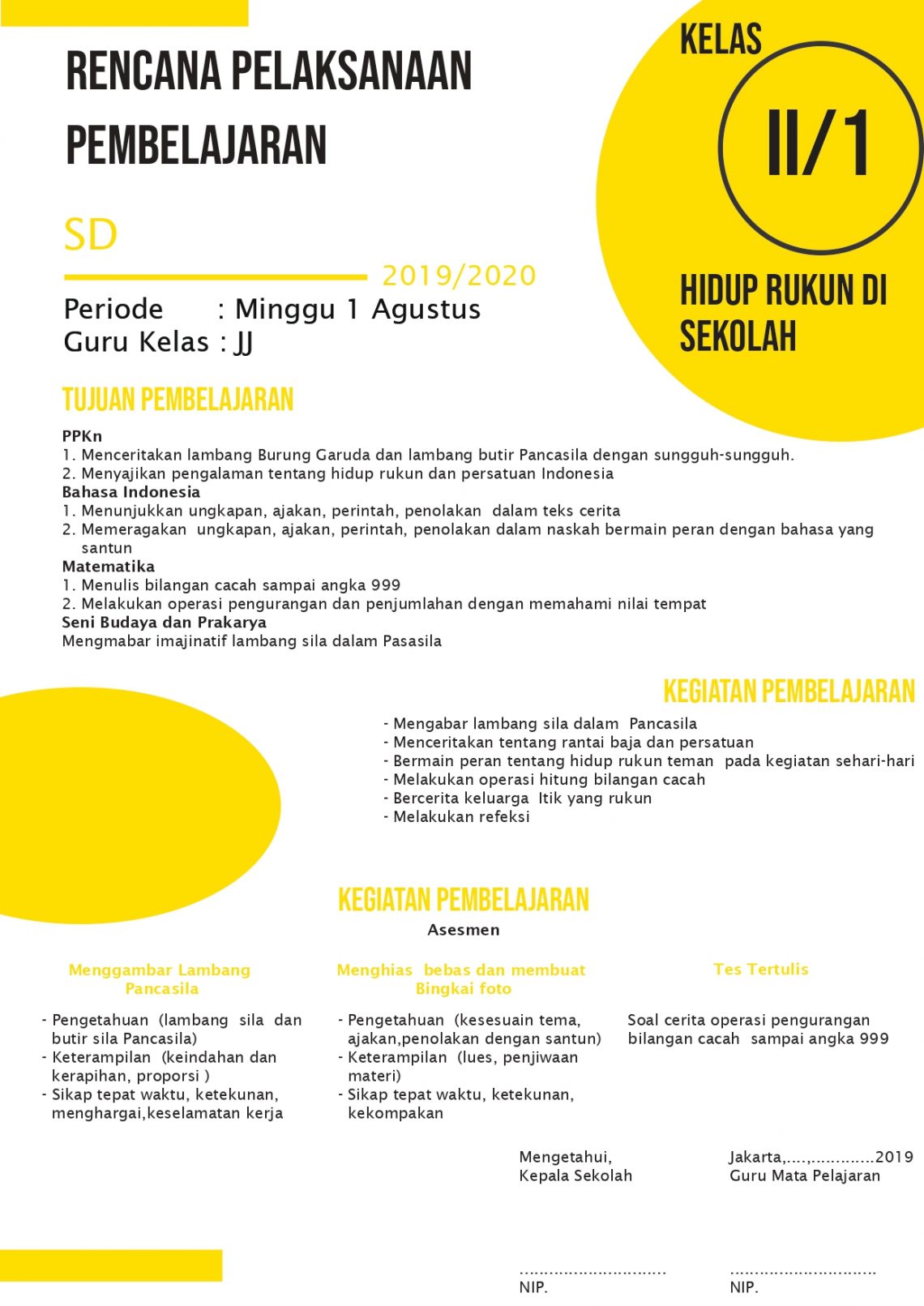 Contoh RPP SD 1 Lembar – idsch.id