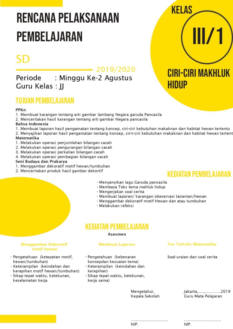 Contoh RPP SD 1 Lembar – idsch.id