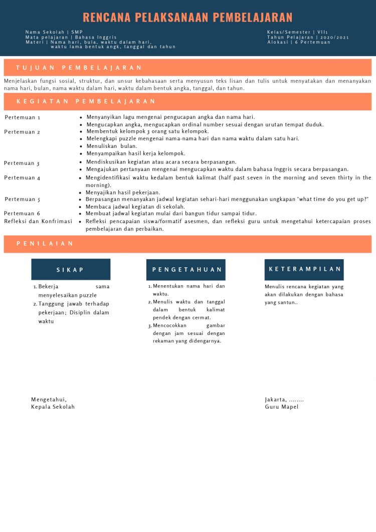 Contoh RPP SMP 1 Lembar – idsch.id
