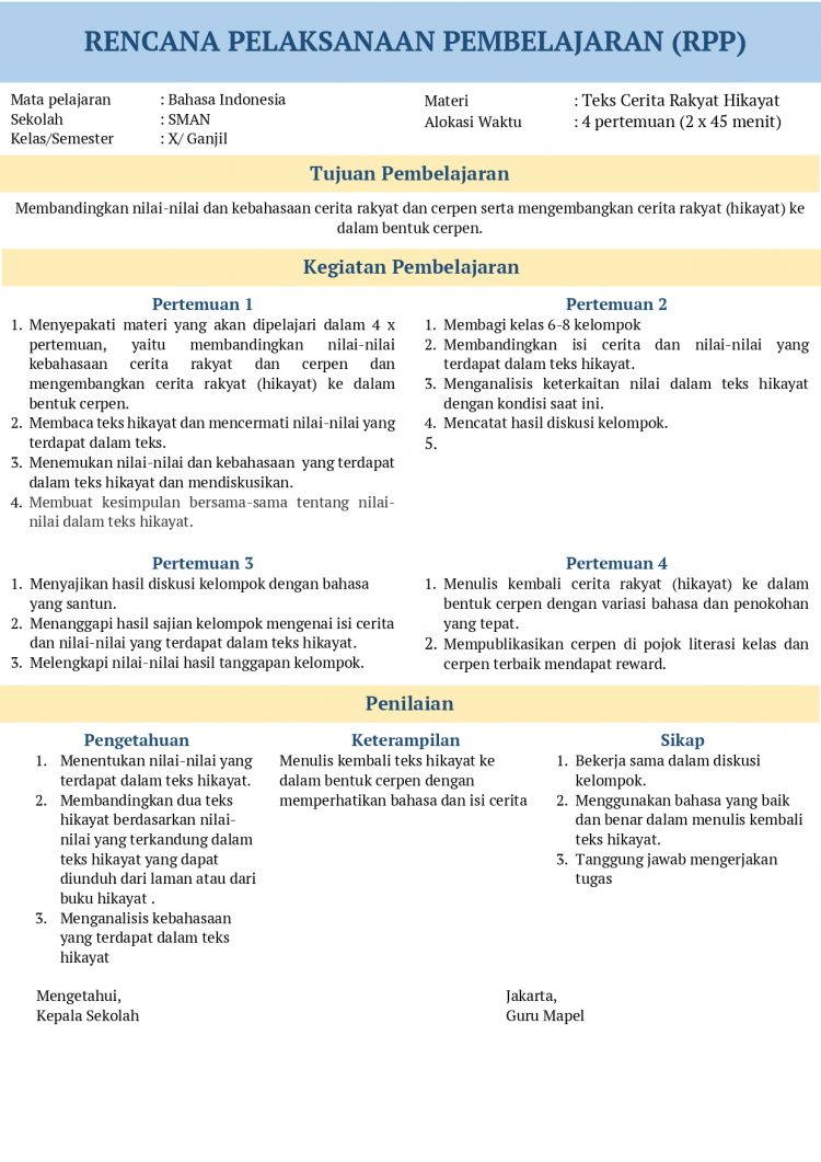 Contoh RPP SMA 1 Lembar – idsch.id