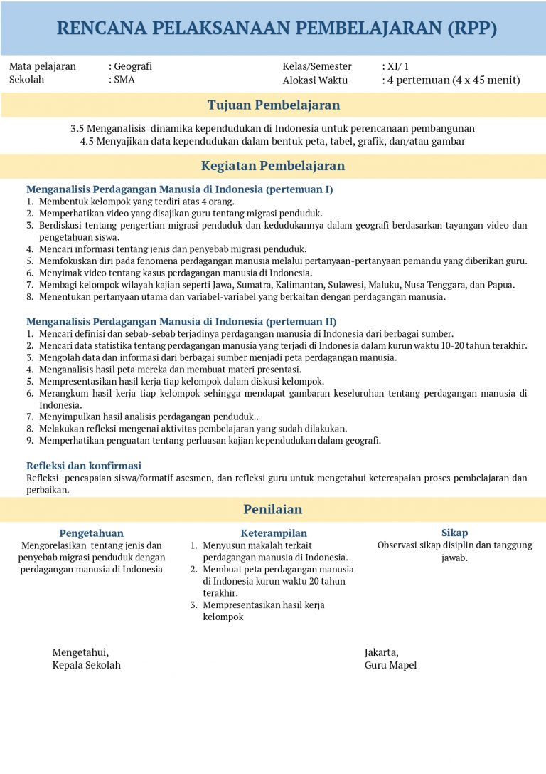 Contoh RPP SMA 1 Lembar – idsch.id