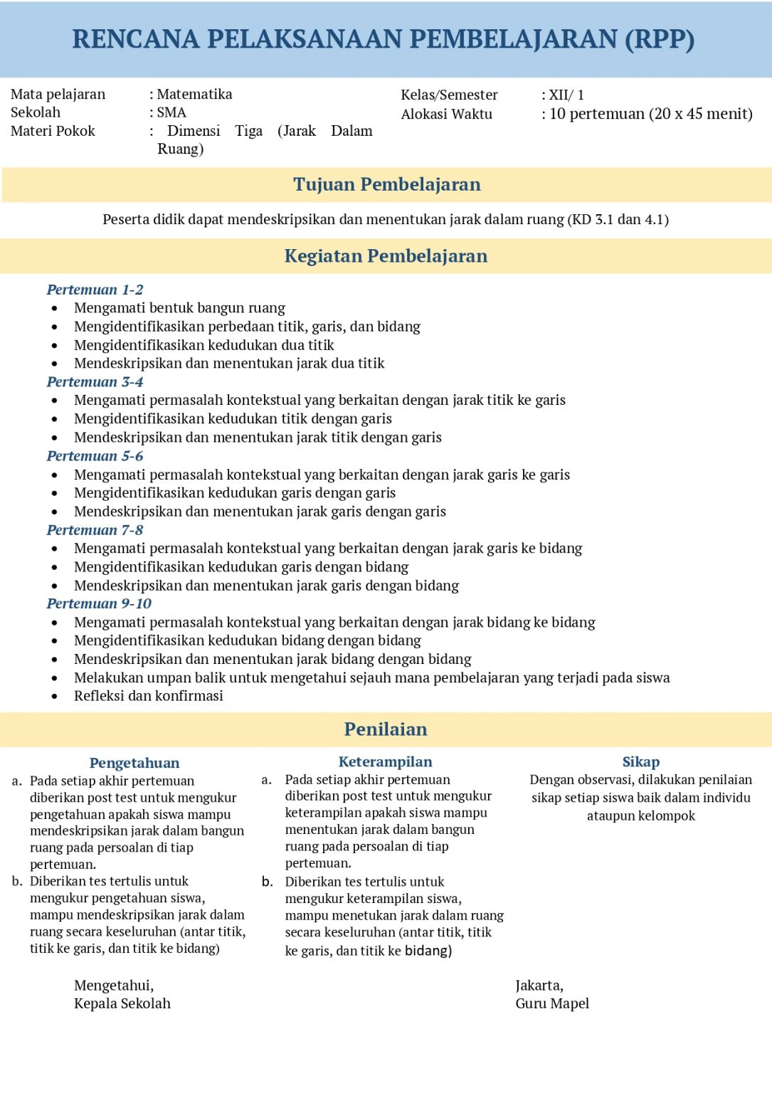 Contoh RPP SMA 1 Lembar – idsch.id