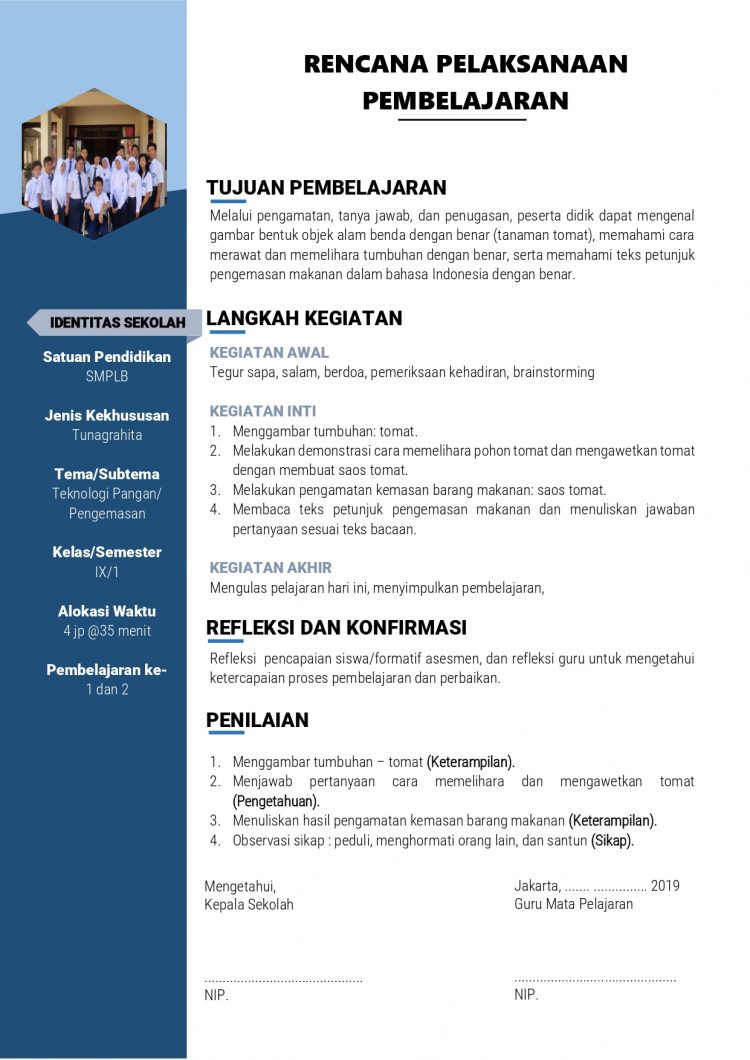 Contoh RPP SLB 1 Lembar – idsch.id